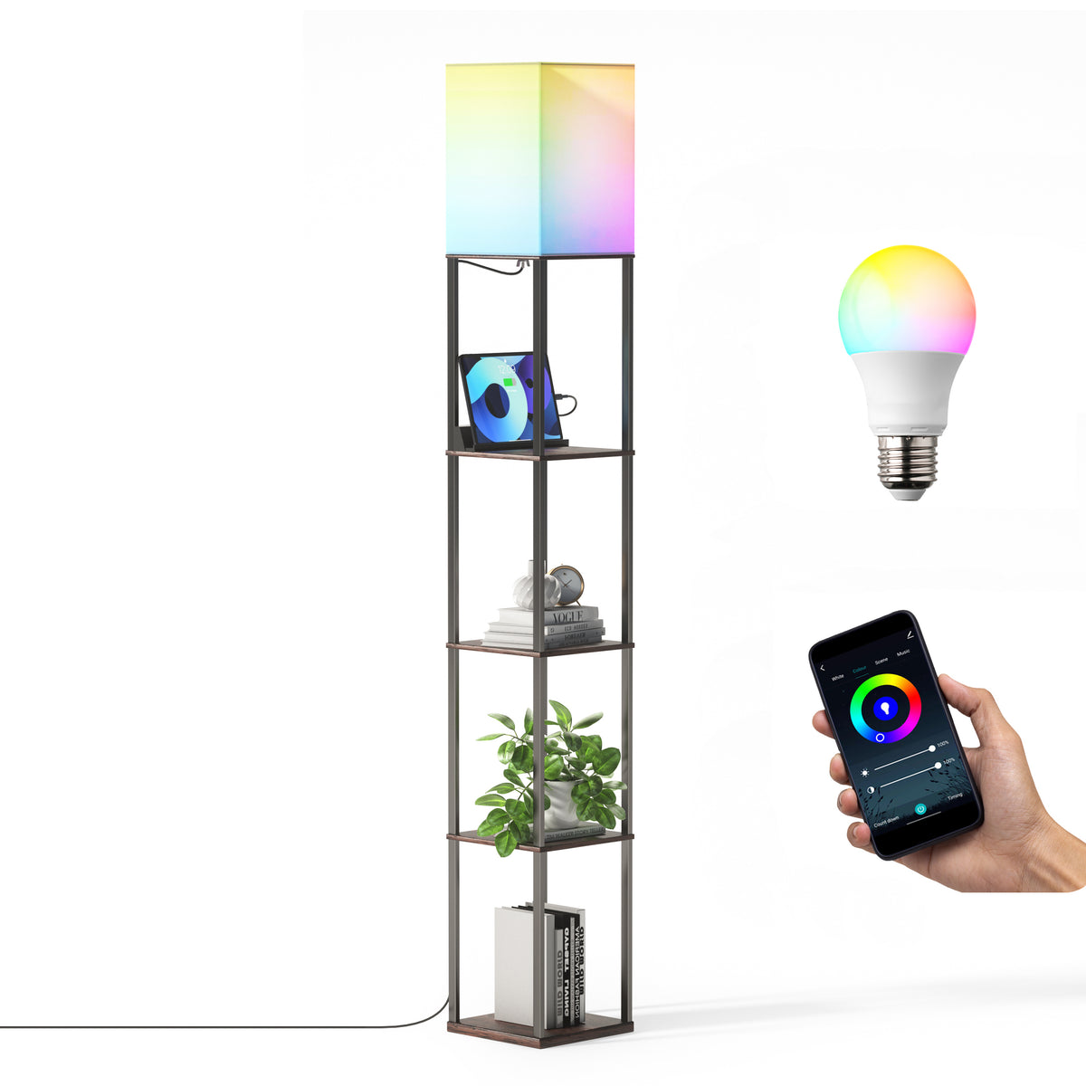 TaoTronics NB-DL004 Smart RGB Floor Lamp with Shelves, Dimmable Solid