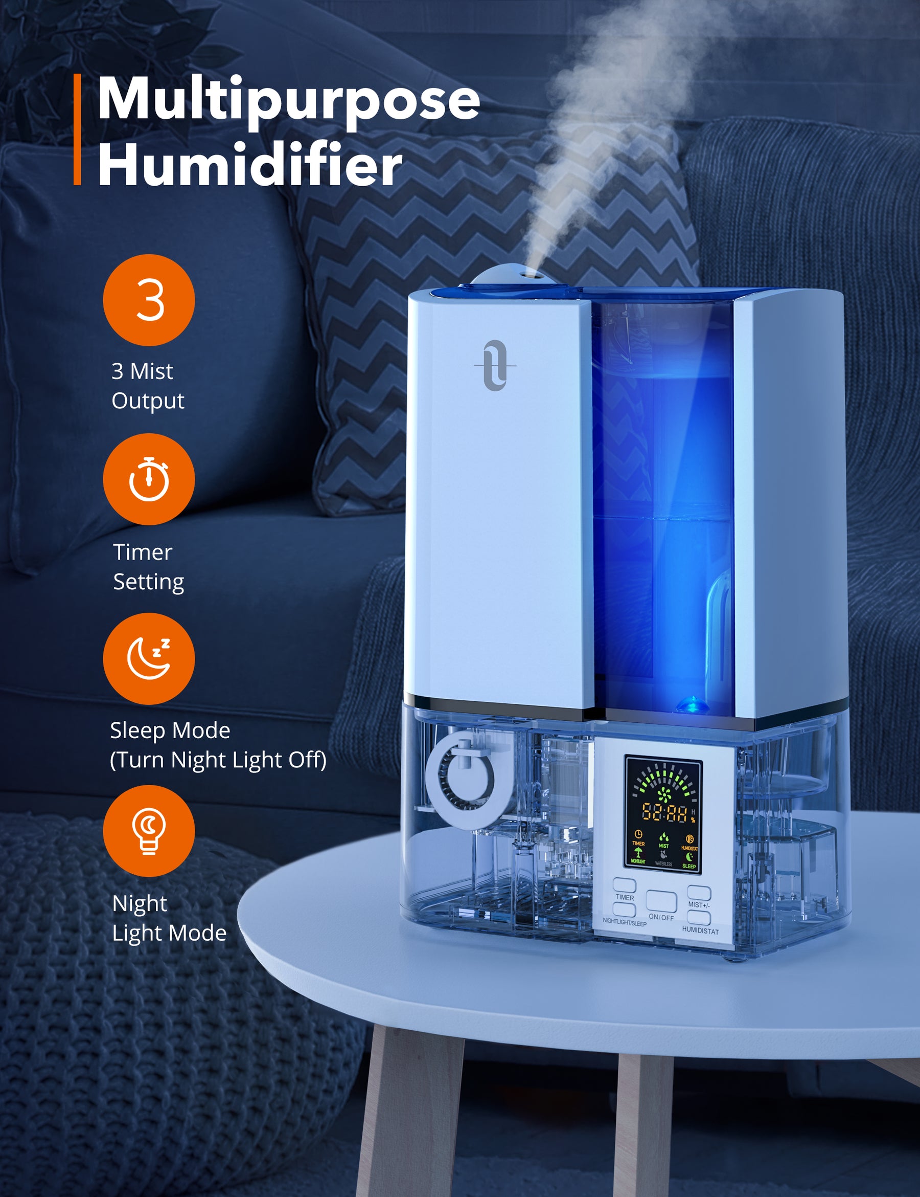 4L Top Fill Humidifiers for Home Large Room Essential Oil Diffuser A
